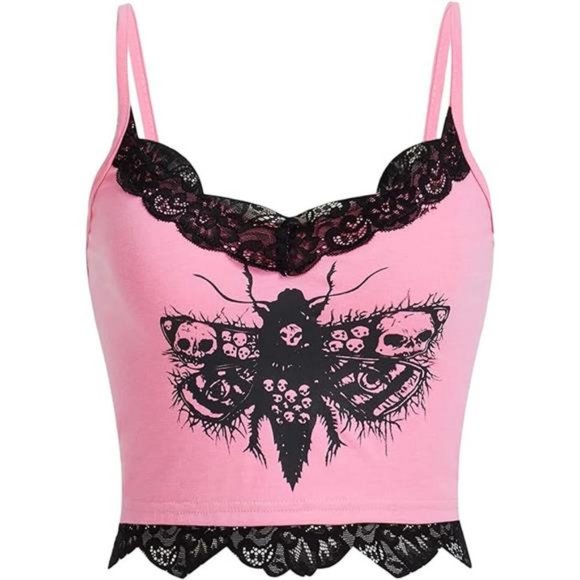 Tops | Womens Gothic Lace Trim Cami Crop Top Sexy Tank Tops Camisole ...